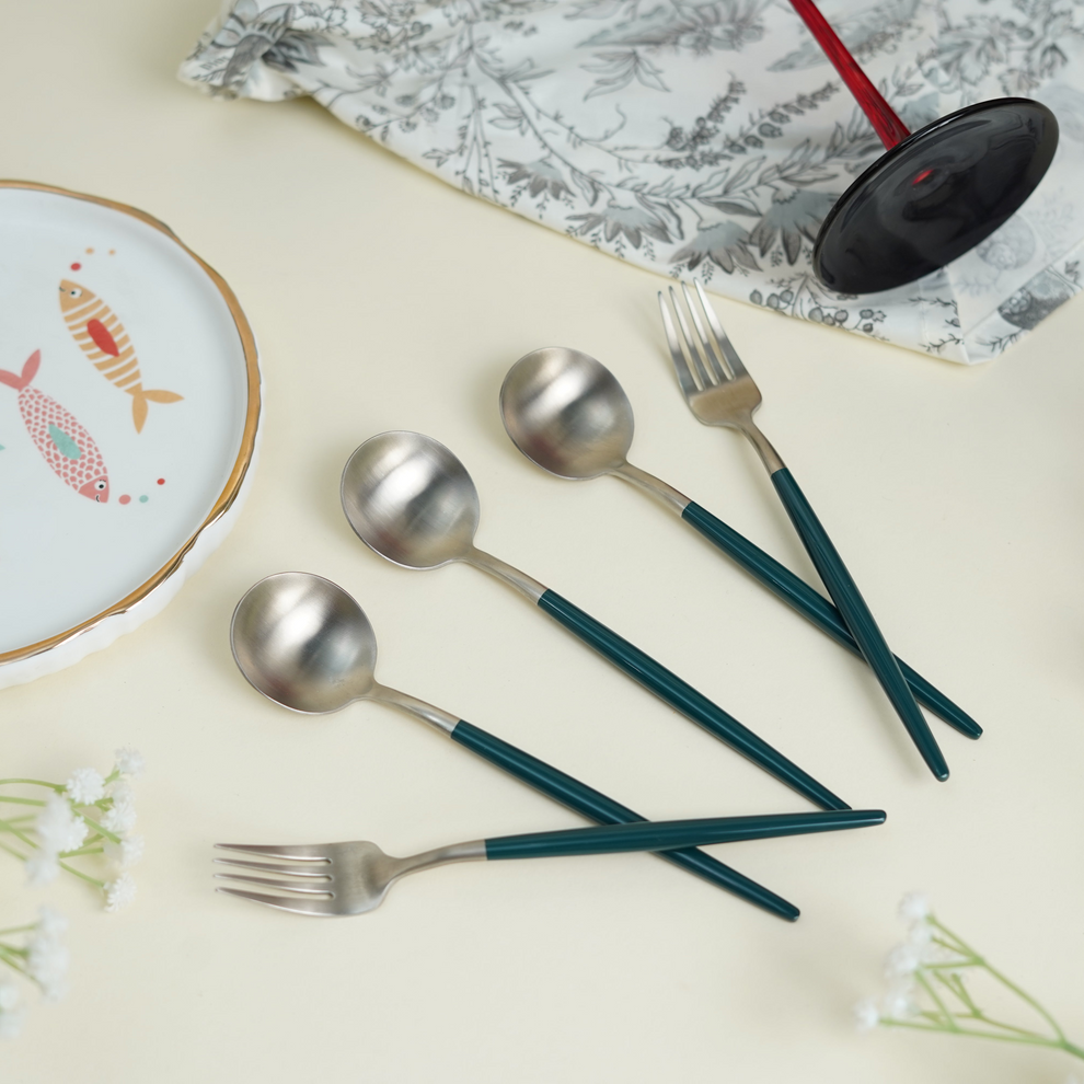 Nordic Green Silver Starter Cutlery Set (Set of 12) – The Decor Circle