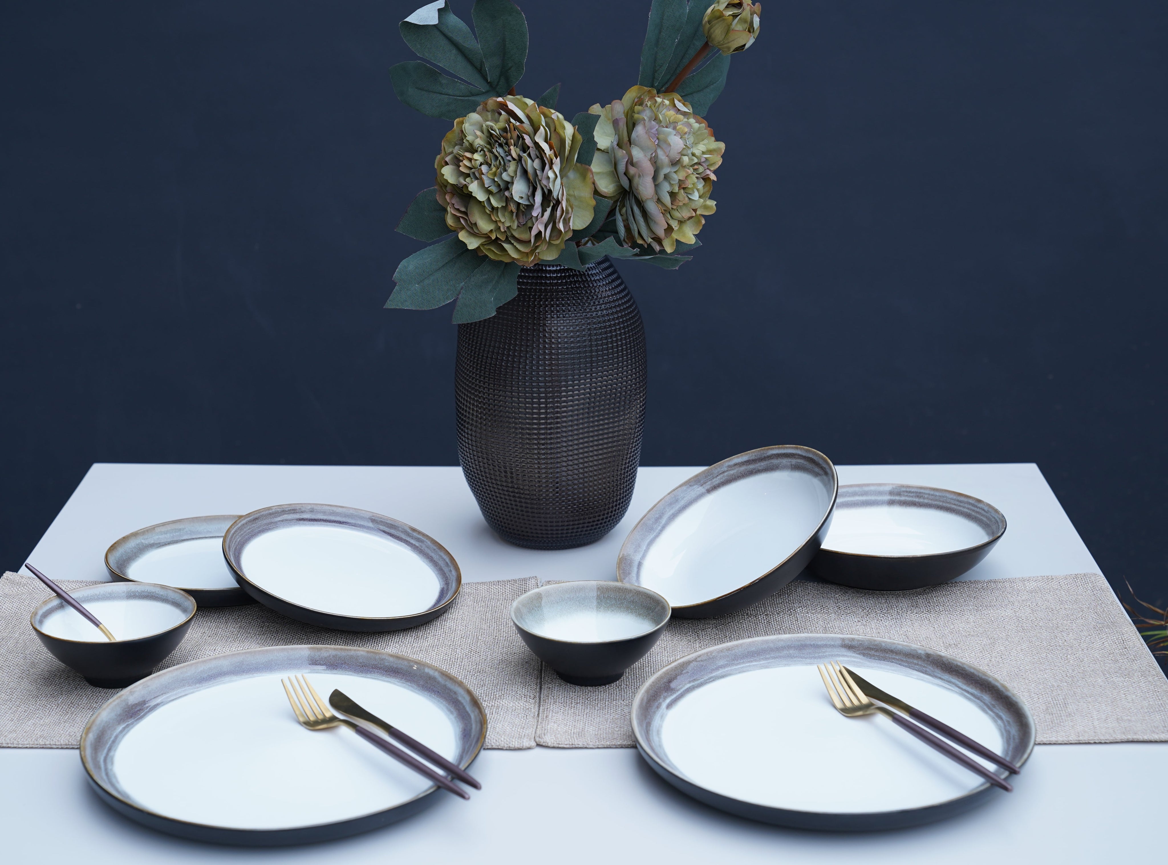 Marmor Earthy Ceramic Dinner Set – 14 Pc Deep Dish Premium Dinnerware ...