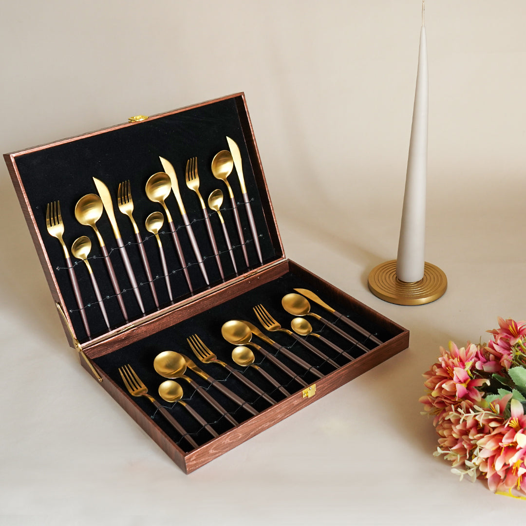 Nordic Coffee Gold Starter Cutlery (Set of 24 pieces) | Diwali Gifting ...